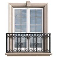 Classic facade window with French balcony. Classic Forged Fence. Frame ...