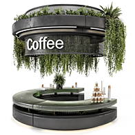 Coffee Reception Desk With Plants - Restaurant Set 1394 - Restaurant ...