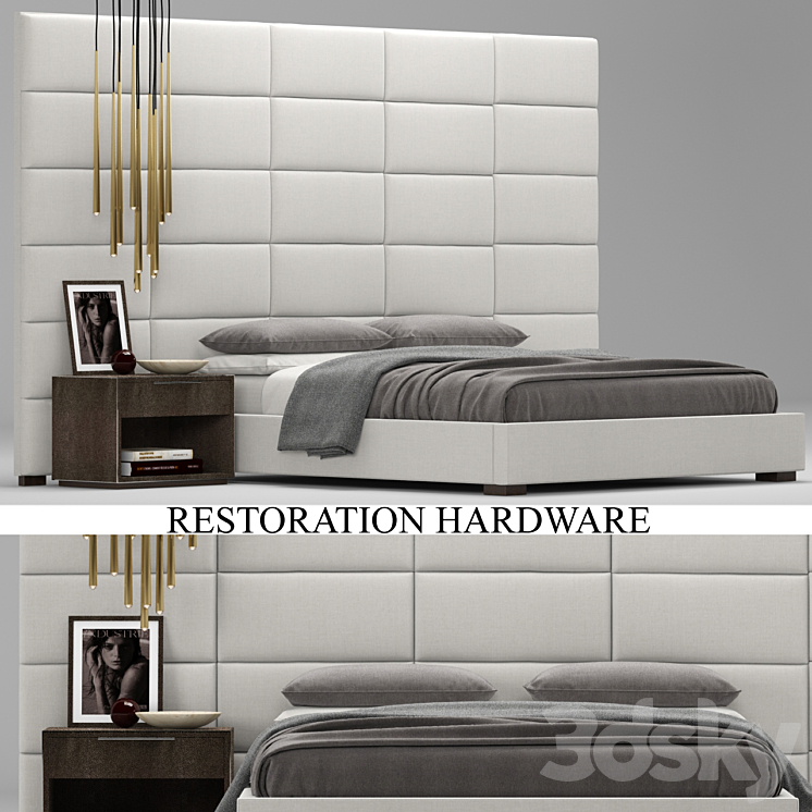 RH Modern custom rectangular channel extended headboard bed - Bed - 3D ...