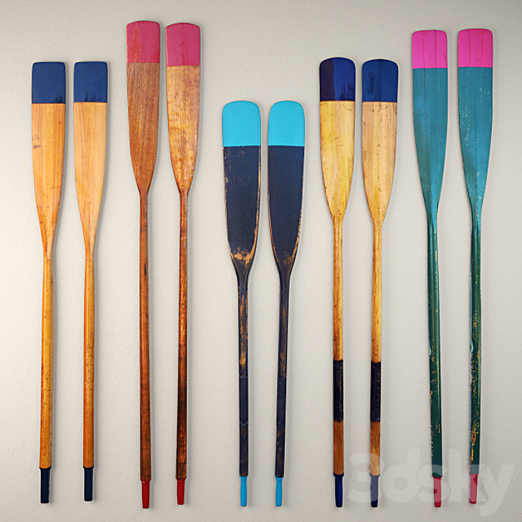 Vintage Nautical Wood Boat Oars - Other decorative objects - 3D model