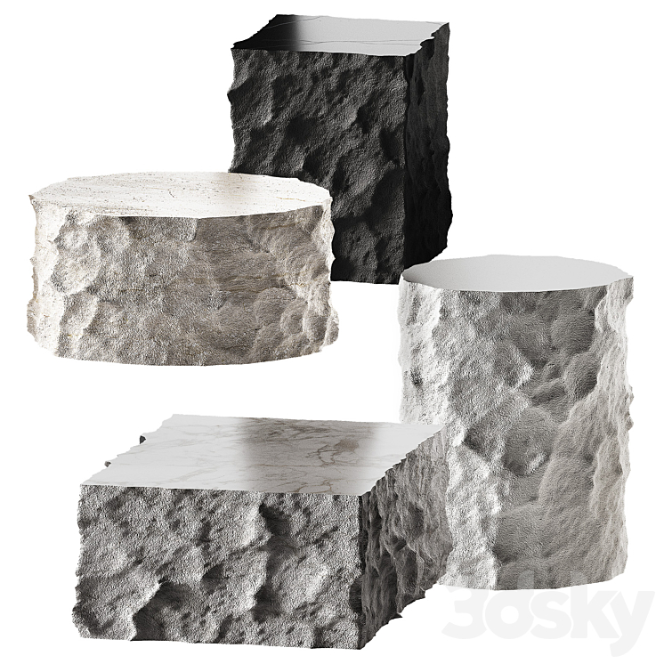 Stone slabs. Rough rock decorative shapes - Table - 3D model