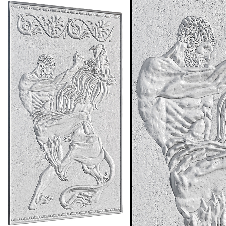 Bas-relief plaster wall decorative panel hercules hercules lion battle ...