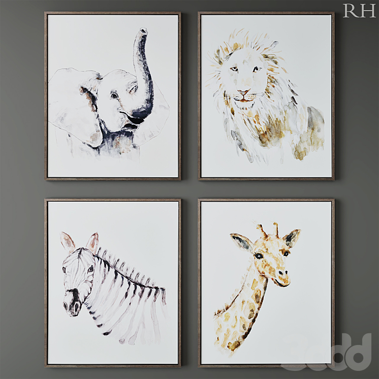 RH WATERCOLOR SAFARI ANIMAL ART - Багеты - 3D модель
