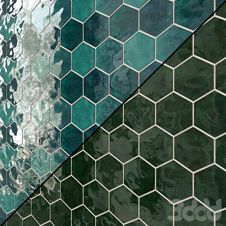 Плитка Large Hexagon Glossy 5 видов - Кафель, плитка - 3D модель