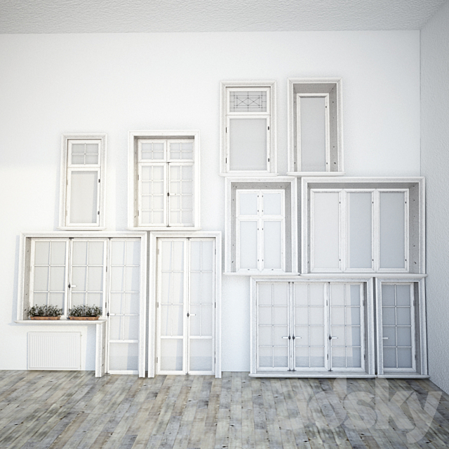 Set classical windows with decor - Windows - 3D Models