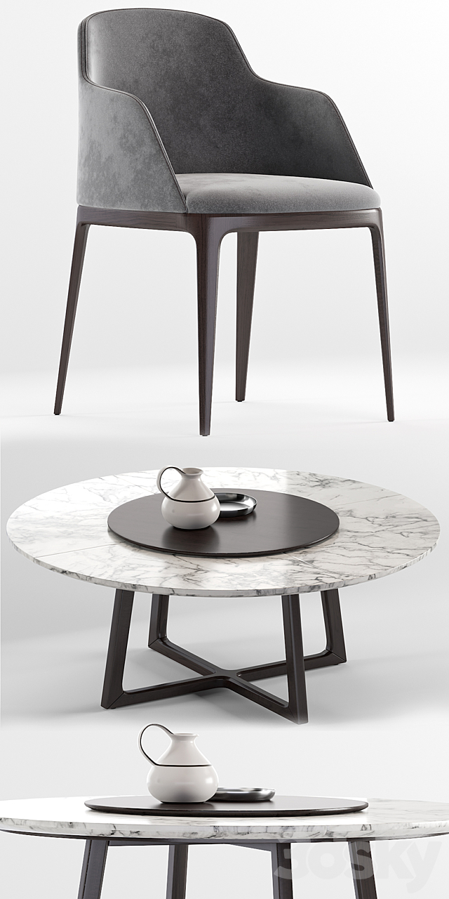 3d models: Table + Chair - Poliform Grace chair & Concorde Round table