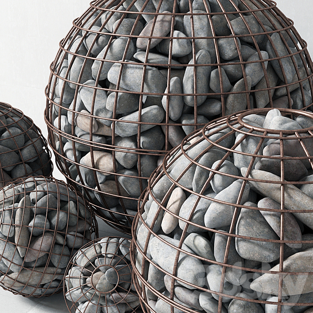 Gabion sphere pebble / Gabion Spherical Pebble - Fence - 3D Models