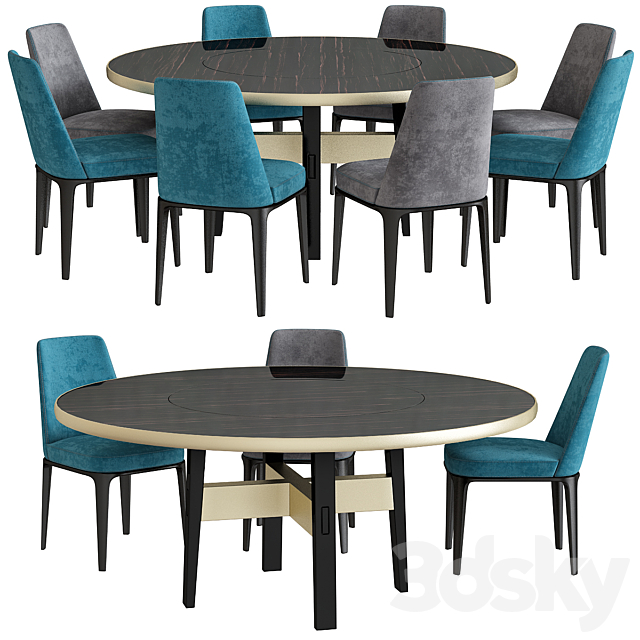 Poliform Concorde Table Round - Table + Chair - 3D Models
