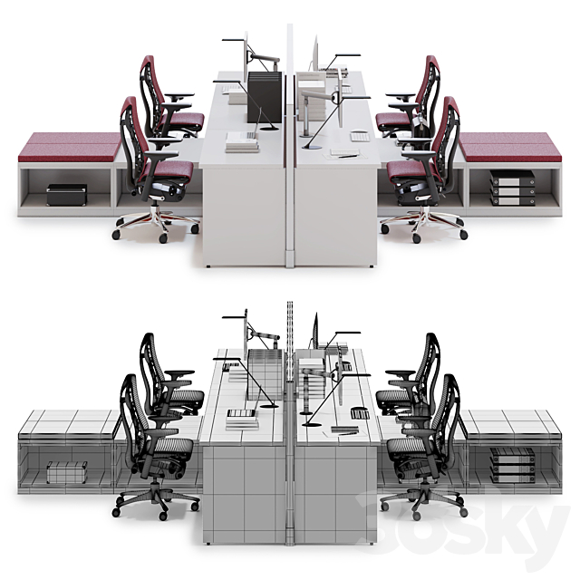 Herman Miller Action Office System (v9) - Office furniture - 3D Models